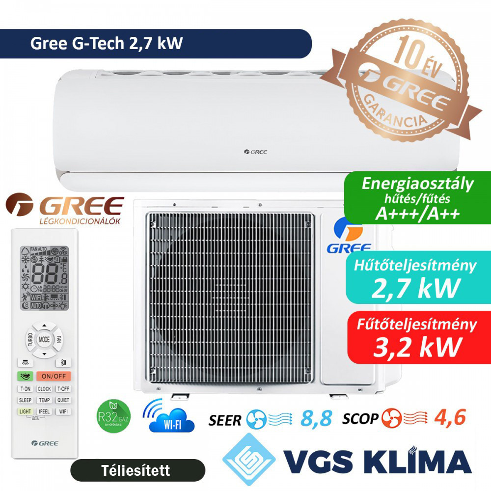 Gree G-Tech 2,7 kW split klíma szett | VGS Klíma - VGS Klíma