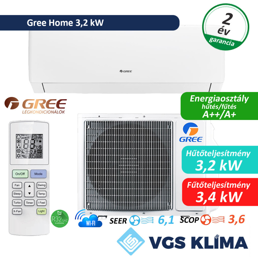 Gree Home 3,2 kW klíma szett | VGS Klíma - VGS Klíma és Nape